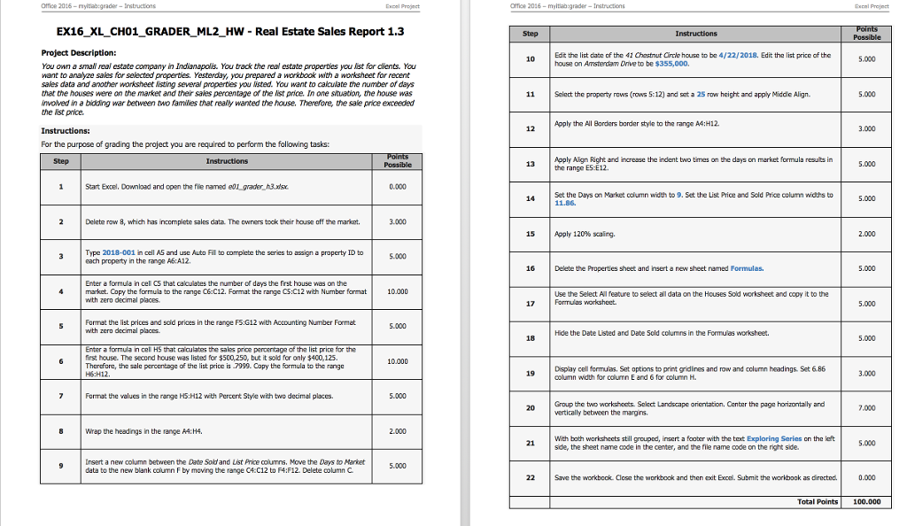 Office 2016- myitlab:grader-Instructions Excal | Chegg.com