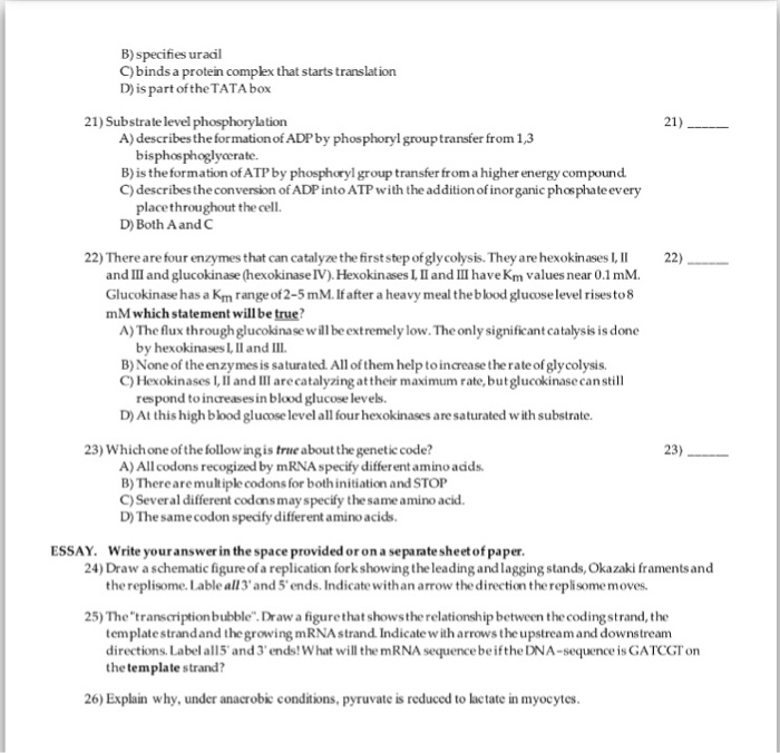 Solved Biochemistry 1 (CHEM4500) Test 3, SAMPLE 1 1/13/2016. | Chegg.com