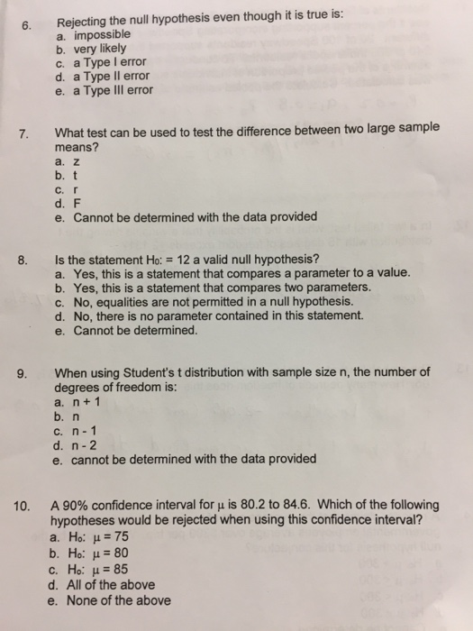 Solved Rejecting the null hypothesis even though it is true | Chegg.com