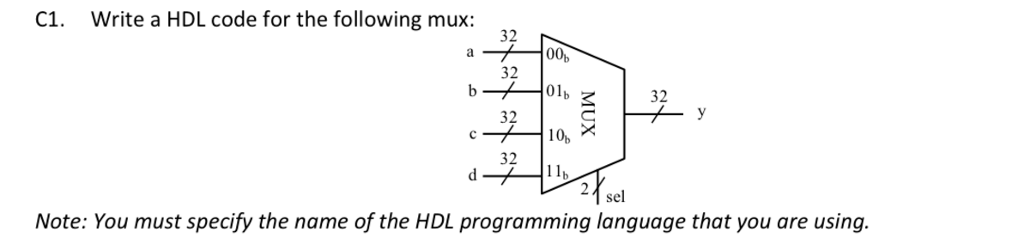 Solved C1. Write a HDL code for the following mux: 32 00b 32 | Chegg.com