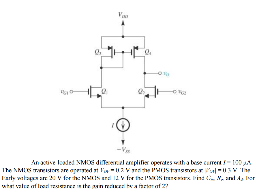 Solved An active-loaded NMOS differential amplifier | Chegg.com
