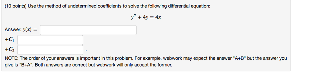 Solved Use the method of undetermined coefficients to solve | Chegg.com