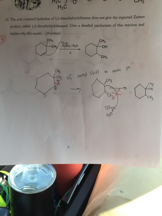 Solved The acid-catalyzed hydration of 3, 3- | Chegg.com