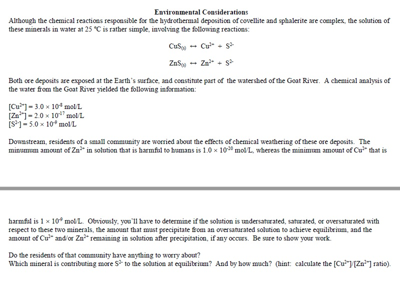 Solubility Product Constants Ksp Cus 1018 ZnS 10 | Chegg.com