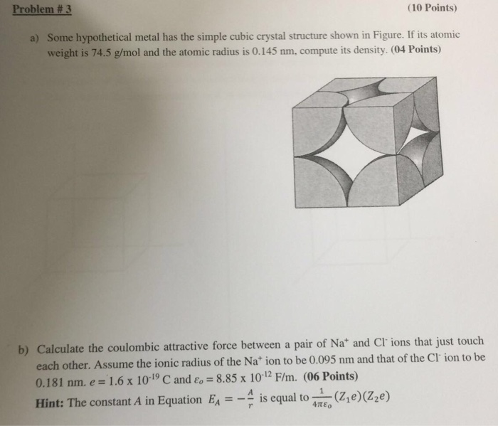 Solved Some hypothetical metal has the simple cubic crystal | Chegg.com