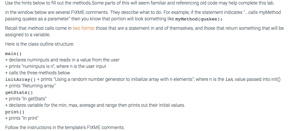 Solved Use the hints below to fill out the methods.Some | Chegg.com