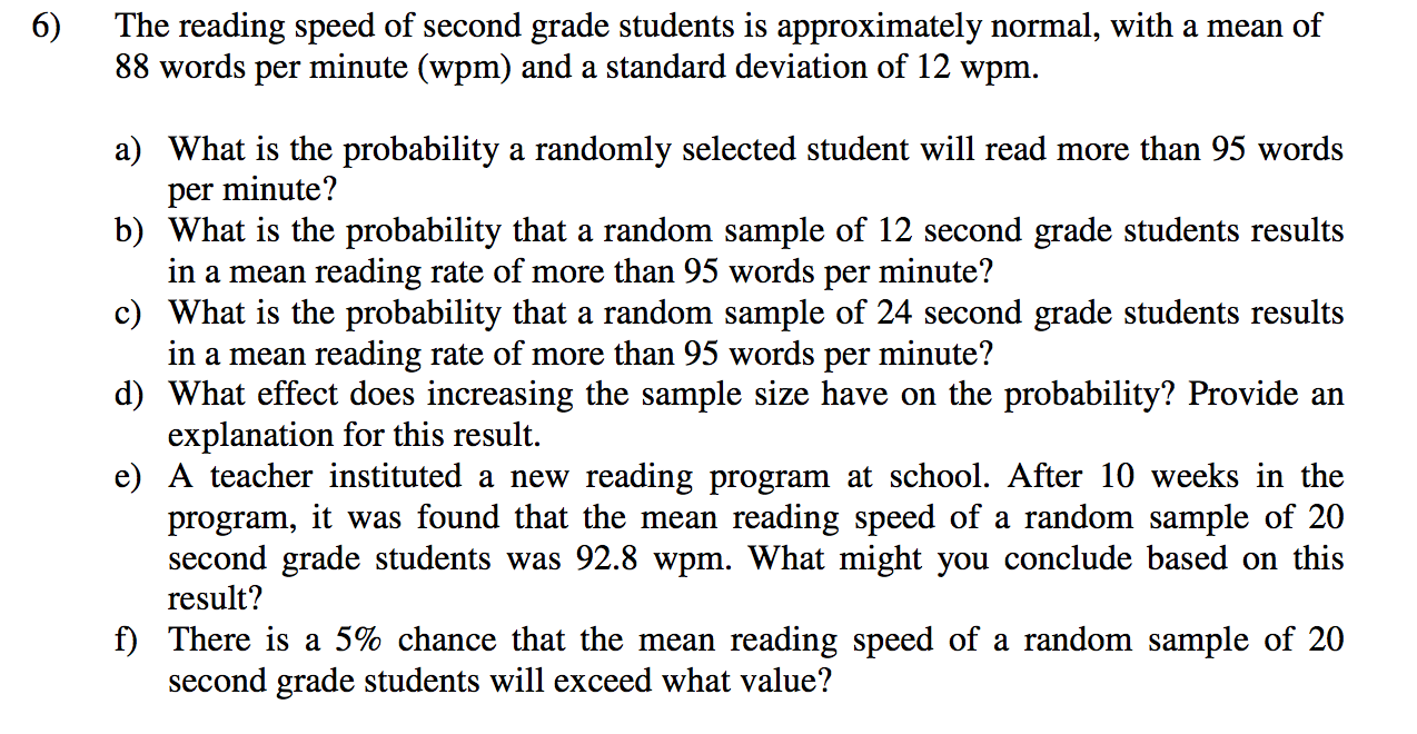 Solved The reading speed of second grade students is | Chegg.com