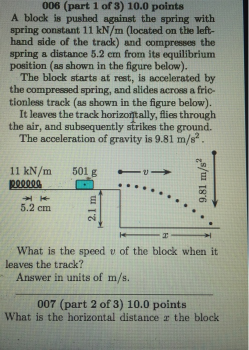 Solved A block is pushed against the spring with spring | Chegg.com