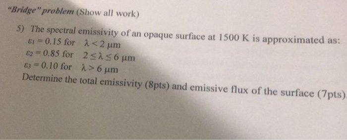 Solved The spectral emissivity of an opaque surface at 1500 | Chegg.com