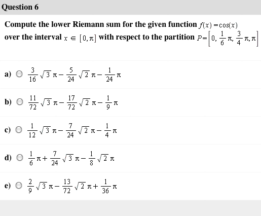 Solved Compute the lower Riemann sum for the given function | Chegg.com