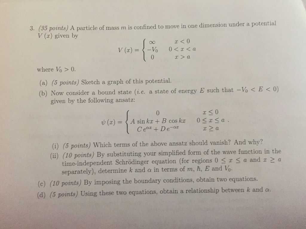 Solved A particle of mass m is confined to move in one | Chegg.com