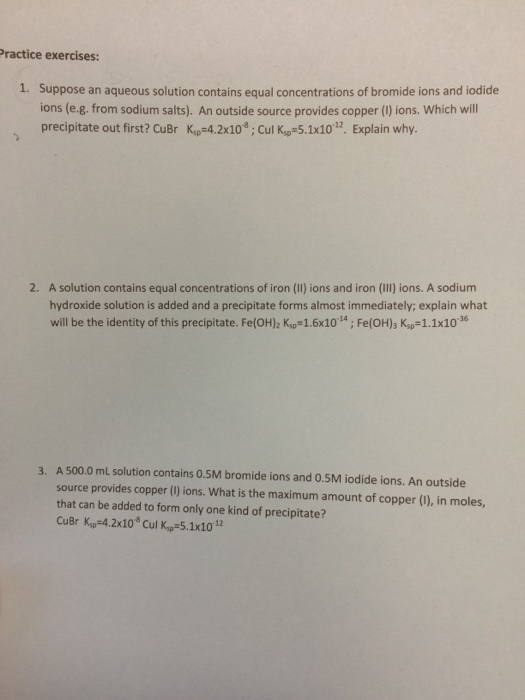 Solved Suppose an aqueous solution contains equal | Chegg.com
