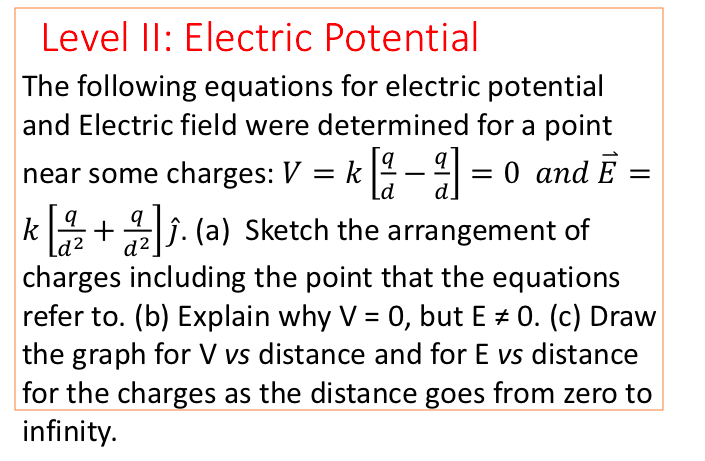 Solved Level I: Electric Potential The following equations | Chegg.com