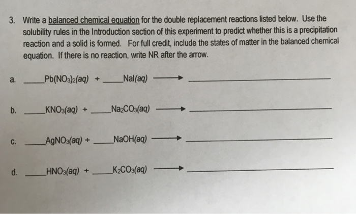 Solved Write a balanced chemical equation for the double | Chegg.com