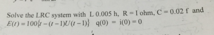 Solved Solve the LRac system with L 0.005h, R = I ohm, C | Chegg.com