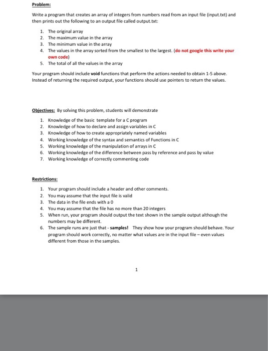 Solved Problem Write A Program That Creates An Array Of