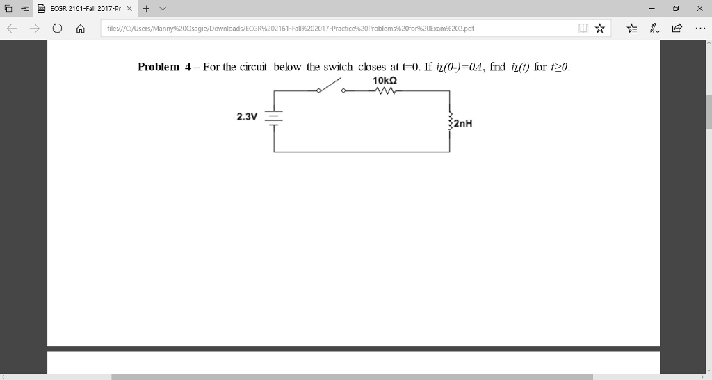 Solved Problem 4 – For the circuit below the switch closes | Chegg.com