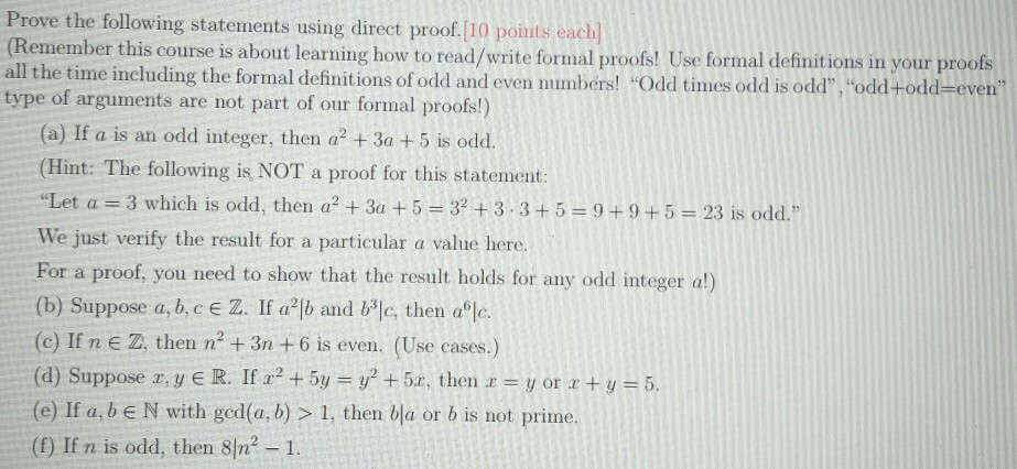 Solved Prove the following statements using direct proof. | Chegg.com