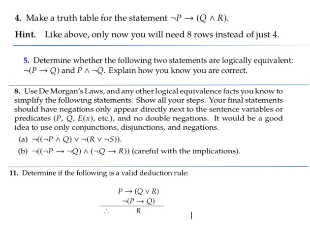Solved 4. Make a truth table for the statement-P → (Q Λ R). | Chegg.com