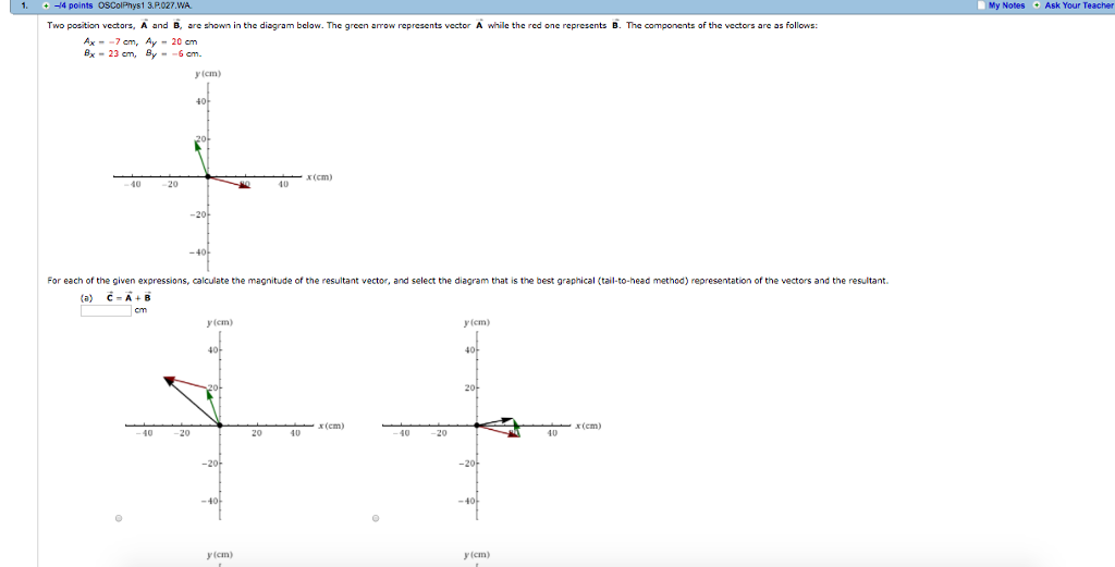 Solved -4 points OSColPhys1 3F.027.WA Two position vectors. | Chegg.com