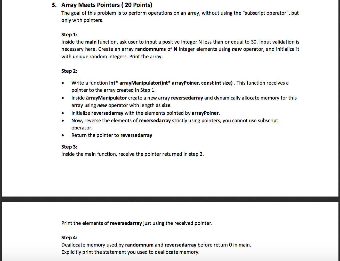 Solved 3. Array Meets Pointers ( 20 Points) The goal of this | Chegg.com