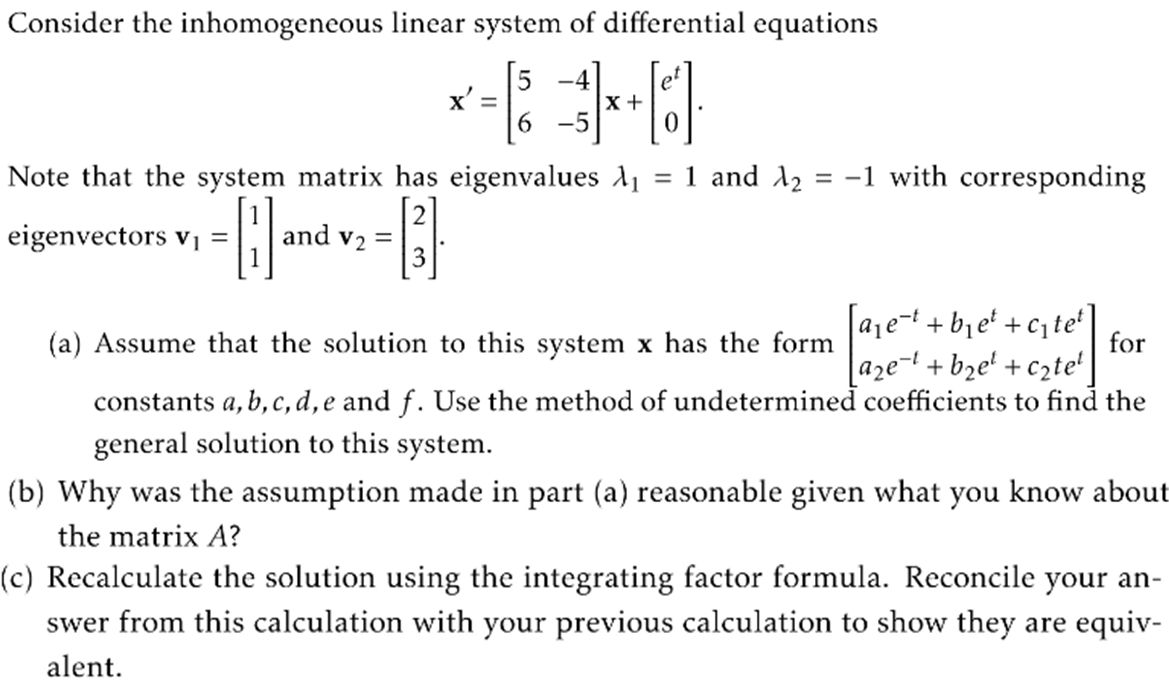 Solved Consider the inhomogeneous linear system of | Chegg.com