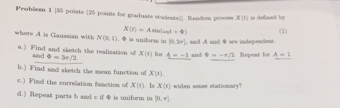Solved Random process X(t) is defined by X(t) = A sin(w_0t + | Chegg.com
