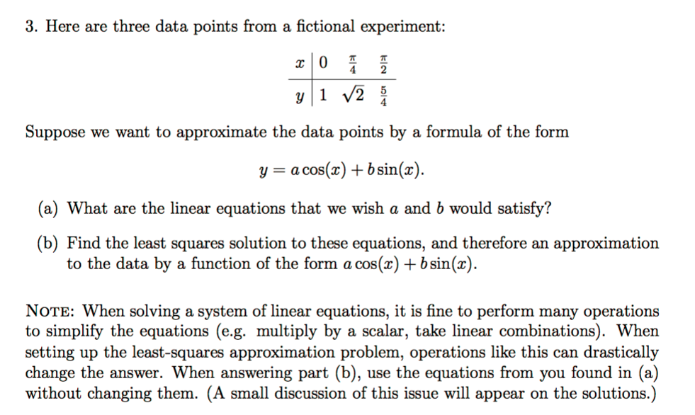 Solved Here are three data points from a fictional | Chegg.com