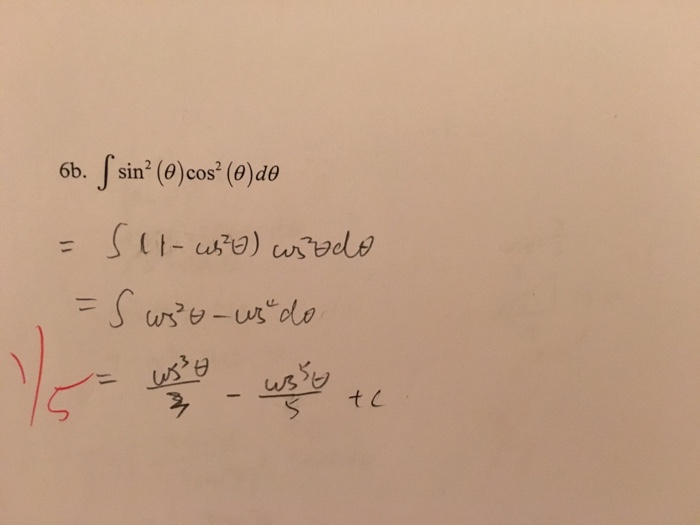 Solved Integral sin^2(theta) cos^2(theta)d theta | Chegg.com Solved Integral sin^2(theta) cos^2(theta)d theta | Chegg.com