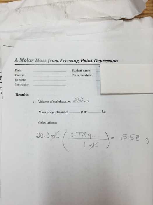 Solved A Molar Mess from Freezing-Point Depression Date: | Chegg.com