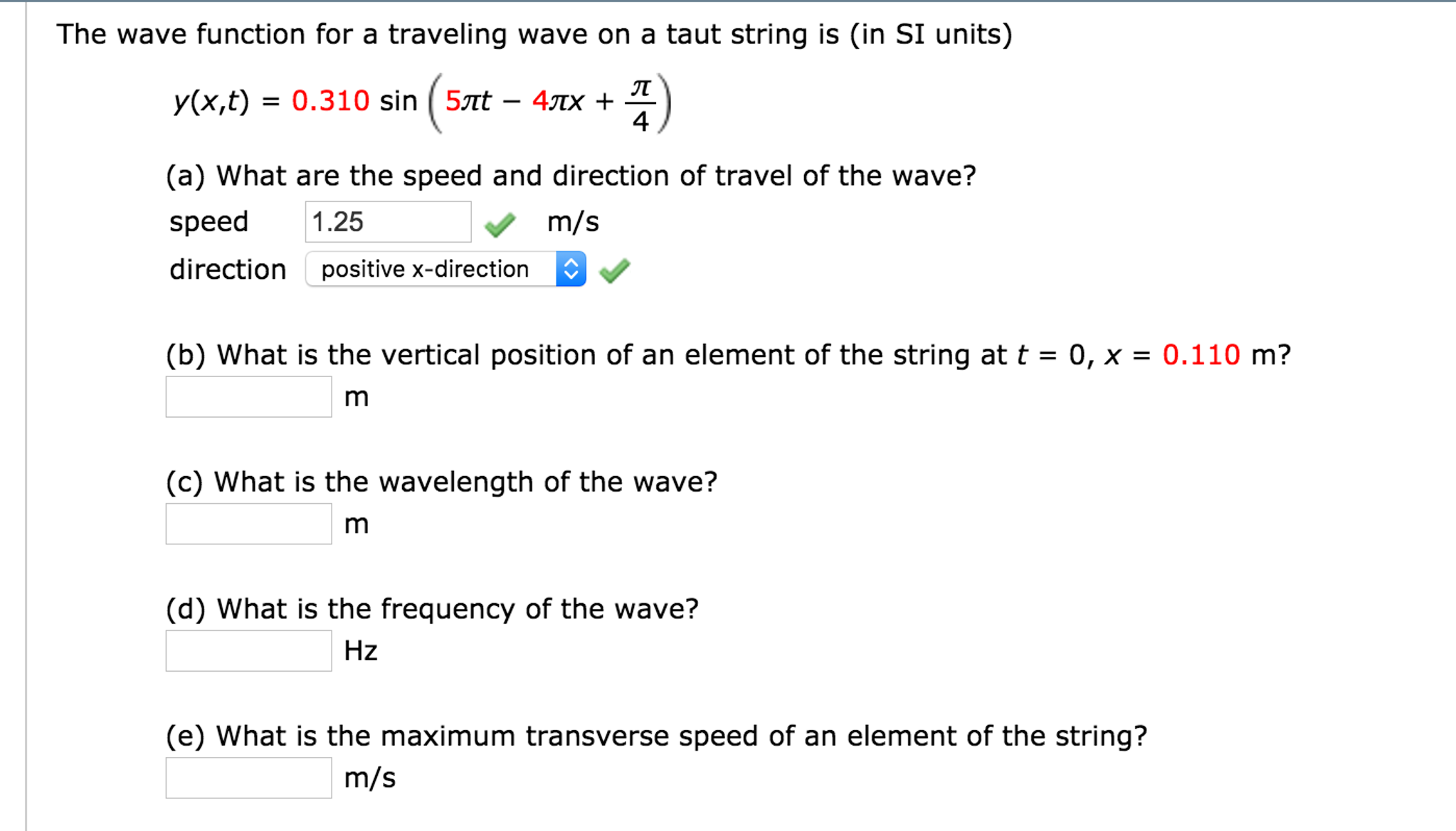 Solved The wave function for a traveling wave on a taut | Chegg.com