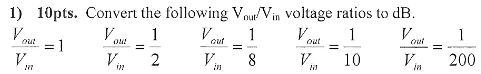 Solved Convert, the following Vout/Vin voltage ratios to dB. | Chegg.com
