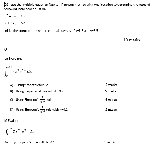 Solved 1 Use The Multiple Equation Newton Raphson Method