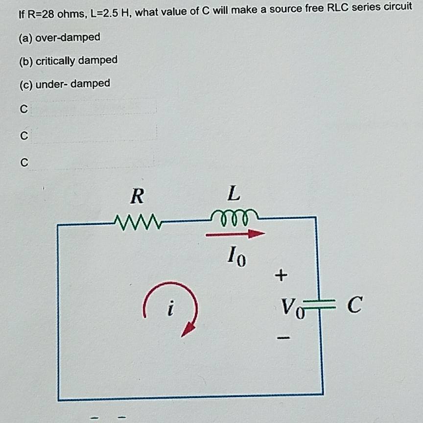 Solved If R-28 ohms, L-2.5 H, what value of C will make a | Chegg.com