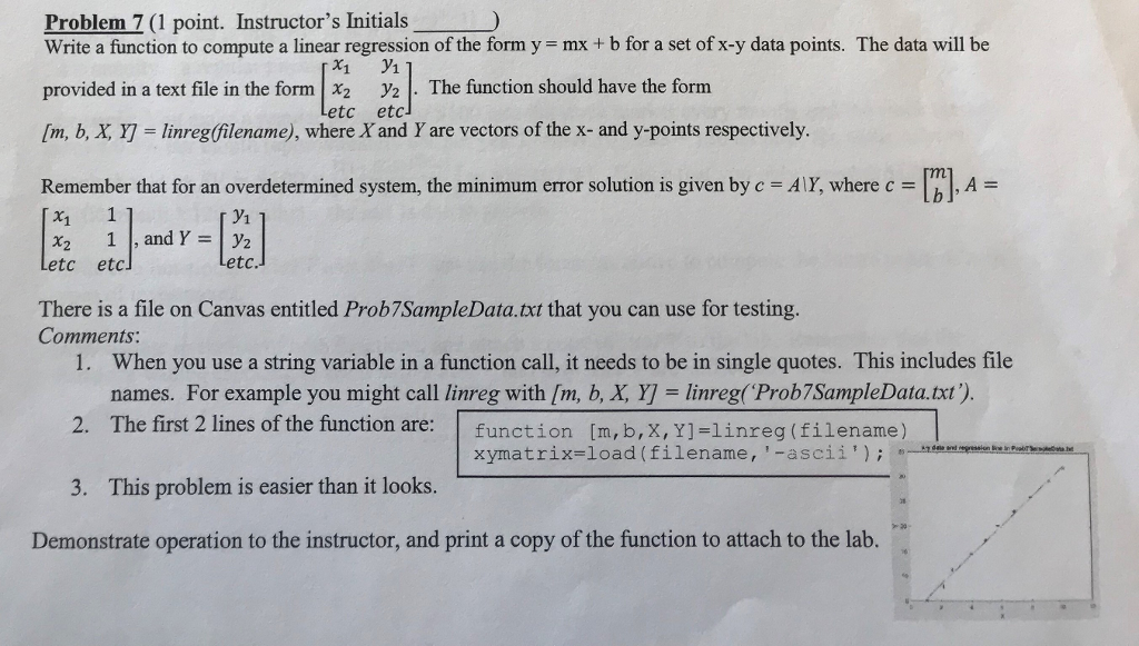 Problem 7 (1 point. Instructor's Initials mx + b for | Chegg.com