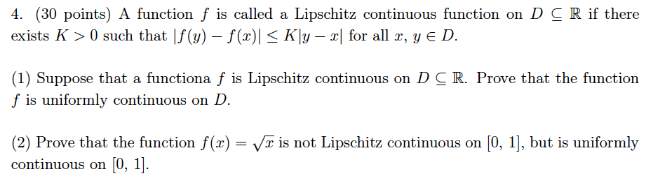 Solved A function f is called a Lipschitz continuous | Chegg.com