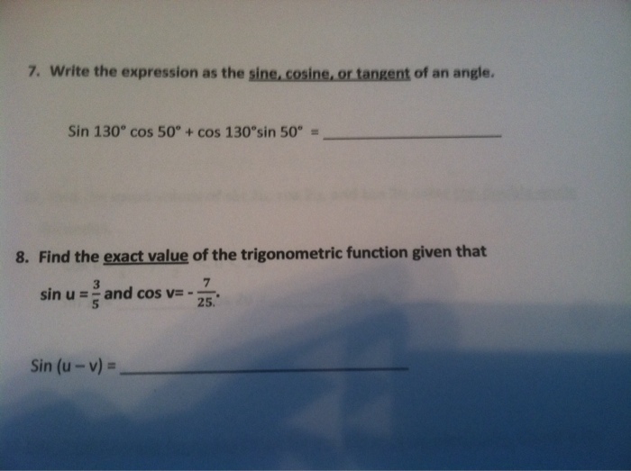 Solved 7. Write the expression as the sine, cosine, or | Chegg.com