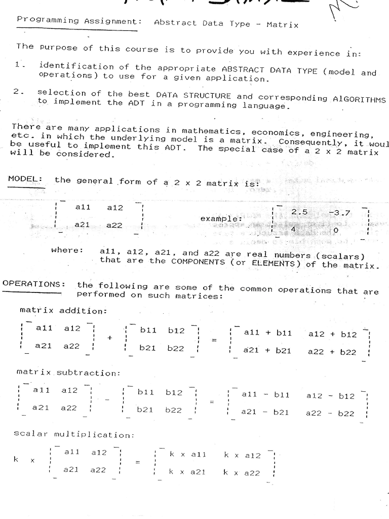Solved Pr Ogr Amming Assignment Abstract Data Type Matrix
