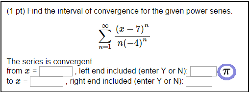 Solved (1 pt) Find the interval of convergence for the given | Chegg.com