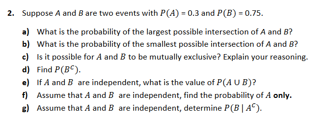 Solved suppose A and B are two events with P(A): 0.3 and | Chegg.com
