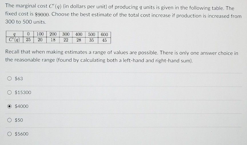 Solved The marginal cost C() (in dollars per unit) of | Chegg.com