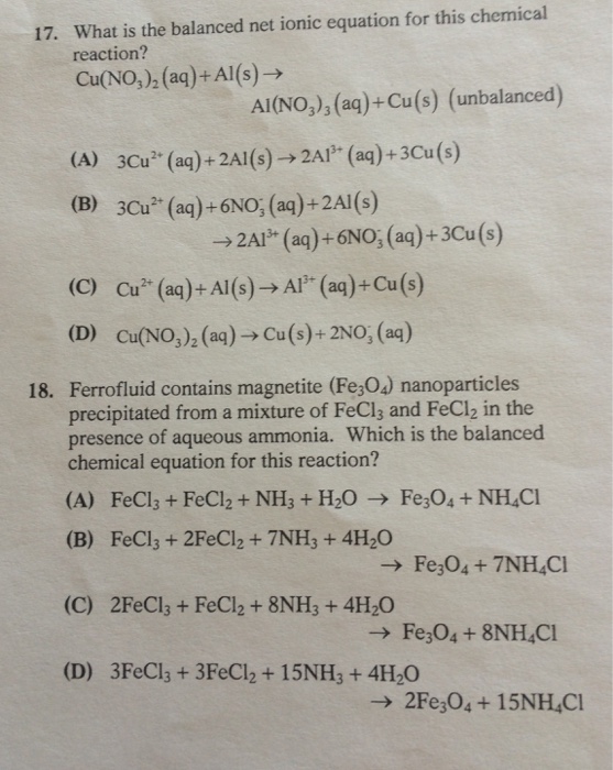 Solved What is the balanced net ionic equation for this | Chegg.com
