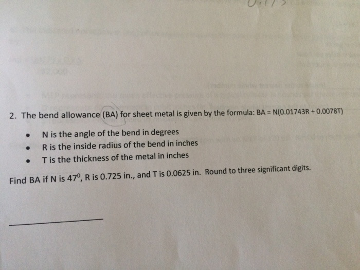 Solved The bend allowance (BA) for sheet metal is given by | Chegg.com