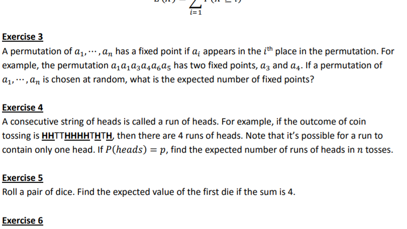 Solved i=1 Exercise 3 A permutation of a,., an has a fixed | Chegg.com