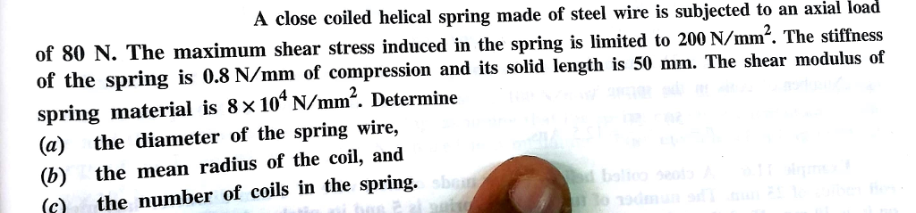 Solved A close coiled helical spring made of steel wire is | Chegg.com