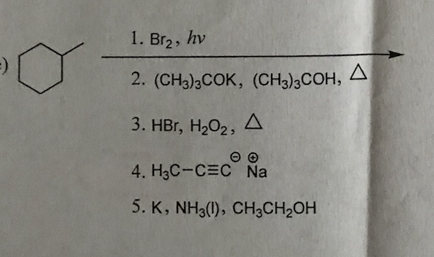Solved 1. Br2, 2. (CH3)3COK, (CH3)3C0H, 3. HBr, H202 A 4. | Chegg.com