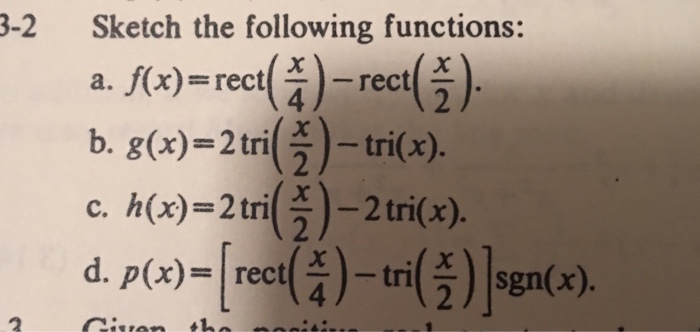 Solved Sketch the following functions: a. f(x) = rect (x/4) | Chegg.com