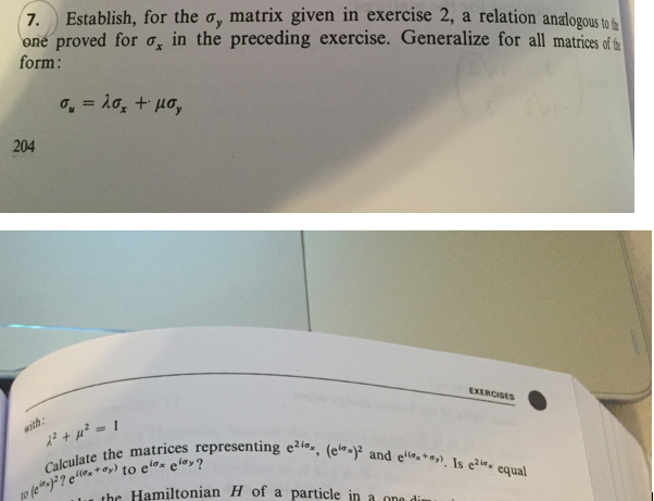 Solved Establish, for the sigma_y matrix given in exercise | Chegg.com