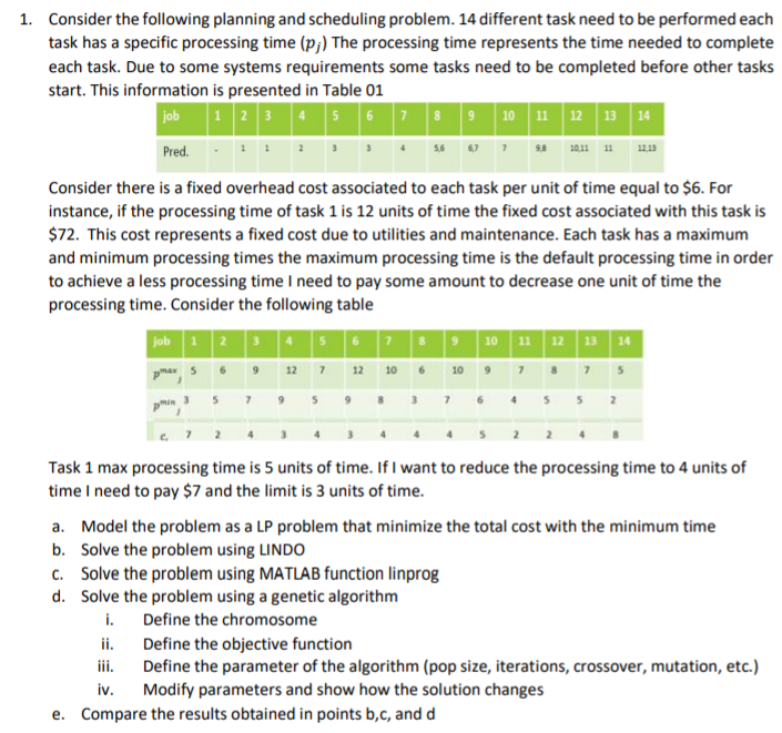 Consider the following planning and scheduling | Chegg.com
