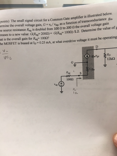 Solved the small signal circuit for a common gate amplifier | Chegg.com